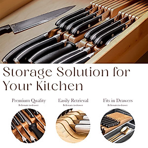 Bellemain 100% Pure Bamboo in Drawer Knife Block, Knife Organizer. Store Knives Safely with The Blades Down. Storage Solution for Your Kitchen, Drawer Knife Organizer