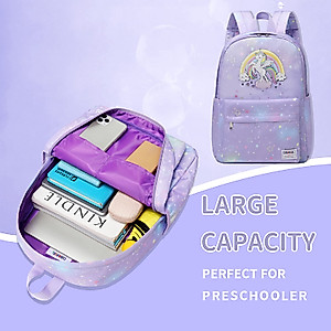 Cusangel Kids Backpack, Durable Cute Multi Compartment Toddler Preschool Elenemtary Backpack for Boys and Girls(Purple)