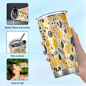 Yellow Summer Lemon Fruit Party Stainless Steel insulated water bottle with straw with Lid and Straw coffee travel mug for outdoor portable tumblers with lids and straws vaso para cafe 20oz