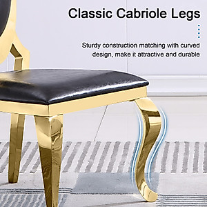 Asday Classic King Louis Black Faux Leather Upholstered Dining Chairs, Luxurious Dining Chairs with Polished Gold Oval Back and Mid-Century Modern Legs (Set of 12)