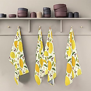 FUGIDOG Kitchen Dish Towels Set of 4, Lemon Flower Ultra Soft Absorbent Kitchen Towels Tea Towels Hand Towels Quick Drying Reusable Cleaning Cloths, 18 x 28 inch