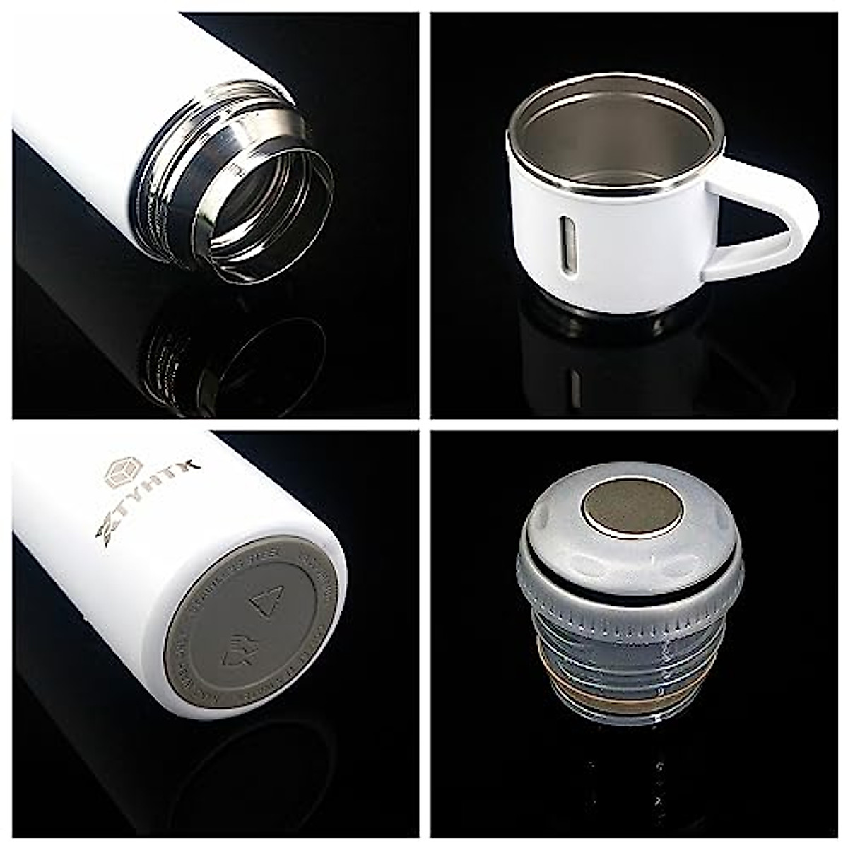 XTYHTX Thermos Bottle Coffee Cup,Vacuum-Insulated Beverage Bottle with Handle,Stainless Steel Thermo Leak-Proof for Coffee, Tea, Water, Hot or Cold, 17oz (White)