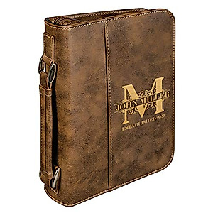 Personalized Royal Monogram Medium Leatherette Book/Bible Cover with Handle and Zipper | Custom Book/Bible Cover | Personalized Laser Engraved