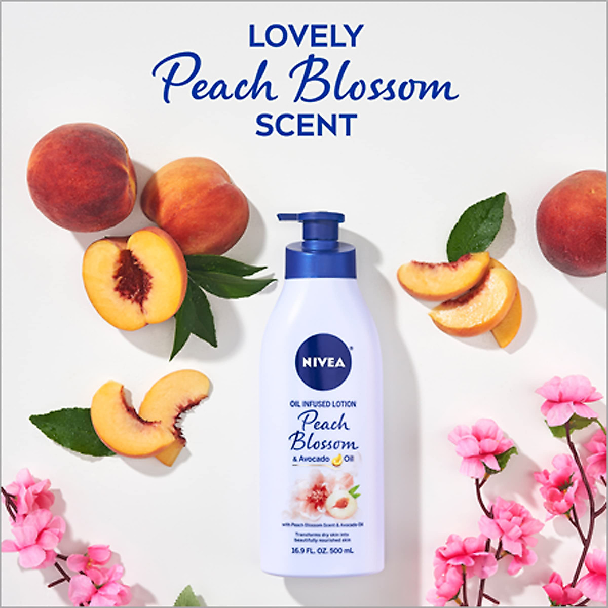 NIVEA Oil Infused Peach Blossom and Avocado Oil Body Lotion, Body Lotion for Dry Skin, 16.9 Fl Oz Pack of 3