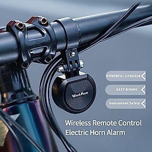 LESOVI Electric Bike Horn with Remote Control Adjustable Volume Bike Alarm for Adult, Bicycle Bell with Long Battery Life,IPX6 Waterproof,for Mountain Bike/Road Bike/Electric Scooter (WT07)