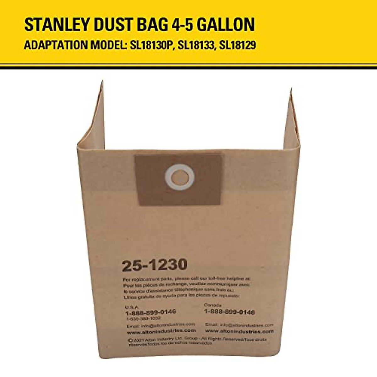 Stanley 25-1230 4-5 Gallon Disposable Filter Bag 1-1/4" for Wet/Dry Vacuum SL18130P SL18133 SL18129, 3 Pack