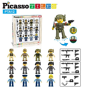 Picasso Toys Magnetic Action Figures Character Law Enforcement for Construction Building Block Tiles Toy Set Magnet Expansion Variety Pack Educational STEM Learning Kit Pretend Playset PTA12