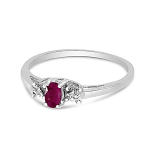 Jewels By Lux 10k White Gold Genuine Red Birthstone Solitaire Oval Ruby And Diamond Wedding Engagement Ring - Size 6.5 (0.18 Cttw.)
