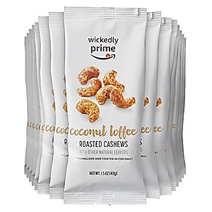 Amazon Brand - Wickedly Prime Roasted Cashews, Coconut Toffee, Snack Pack, 1.5 Ounce (Pack of 15) Package May Vary