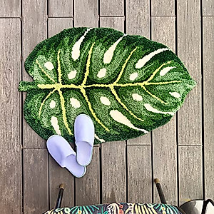 stitchworn Monstera Leaf Area Rug 3.3x2.2ft Tufted Washable Bath Mat Home Décor for Bedroom Bathroom Office Floor Plant Room