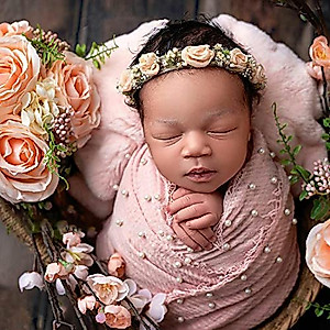 M&G House Newborn Photography Wrap | Handmade Pearl Decor Wrap Blanket for Baby Photo Props | 35.5 X 67 inch Newborn Photo Shoot Outfits Baby Photoshoot Props(Snow Powder)