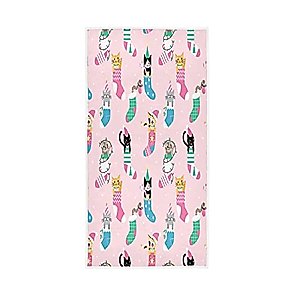 KOCOART Christmas Cute Cats in Socks Bath Hand Towels Pink New Year Kitchen Dish Towels Soft Quality Premium Washcloths Guest Fingertip Towel Decor for Bathroom Spa Gym Sport 16x30 in