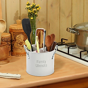 Pumtus 4 Compartment Kitchen Utensil Holder, 5.7 Inch Large Metal Utensil Caddy for Countertop, Utensil Crock Organizer with Removable Divider, Silverware Holder for Spoons, Knives, Forks, White