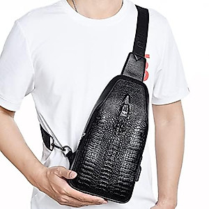 Leather Sling Bag Crossbody Backpack for Men Outdoor Travel Hunting Hiking Shoulder Chest Pack Camping Casual Daypack Black