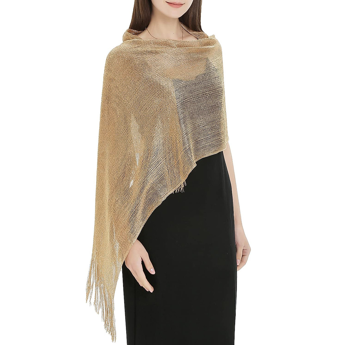 YGR Women’s Sparkling Metallic Shawls and Wraps for Evening Party Dresses, Gold
