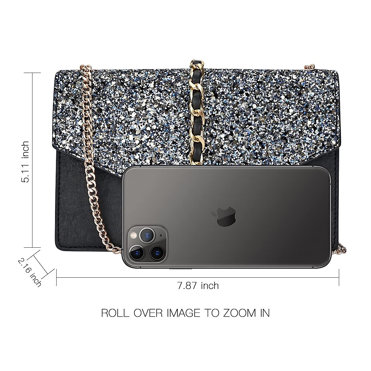 GM LIKKIE Crossbody Clutch Purse for Women, Glitter Evening Bag, Sequin Tassel Wedding Handbag for Party (Blue & Black)