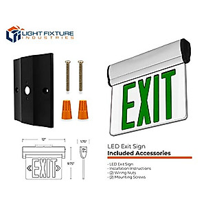 LFI Lights | Edge-Lit Green Exit Sign | Modern Design Brushed Aluminum Housing | All LED | Single-Sided Clear Acrylic Panel | Hardwired with Battery Backup | UL Listed | (2 Pack) | ELRT-G (SC)