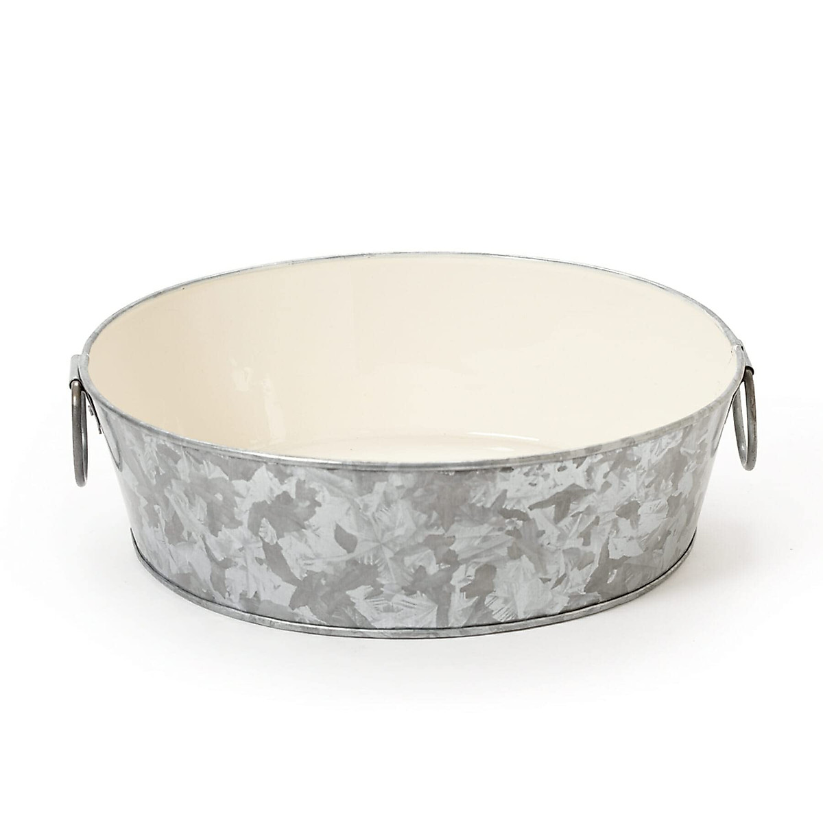 G.E.T. GT-1090-GG/IV 10.5" Galvanized Tray with Ivory Interior, Galvanized Gray with Ivory Interior