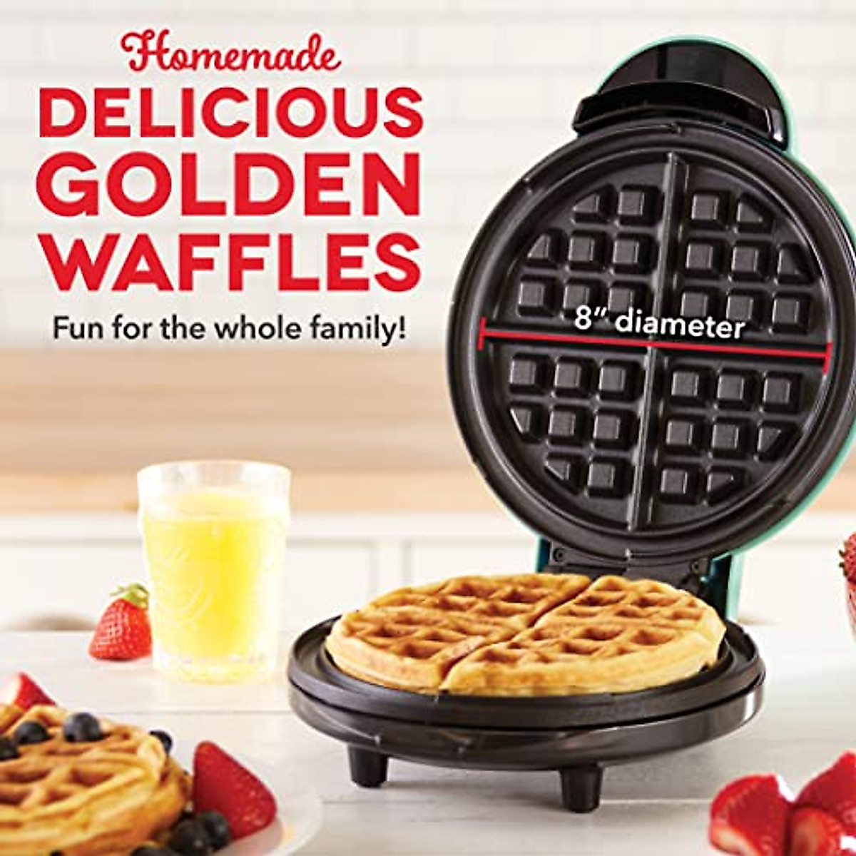 DASH Express 8” Waffle Maker for Waffles, Paninis, Hash Browns + other Breakfast, Lunch, or Snacks, with Easy to Clean, Non-Stick Cooking Surfaces - Aqua