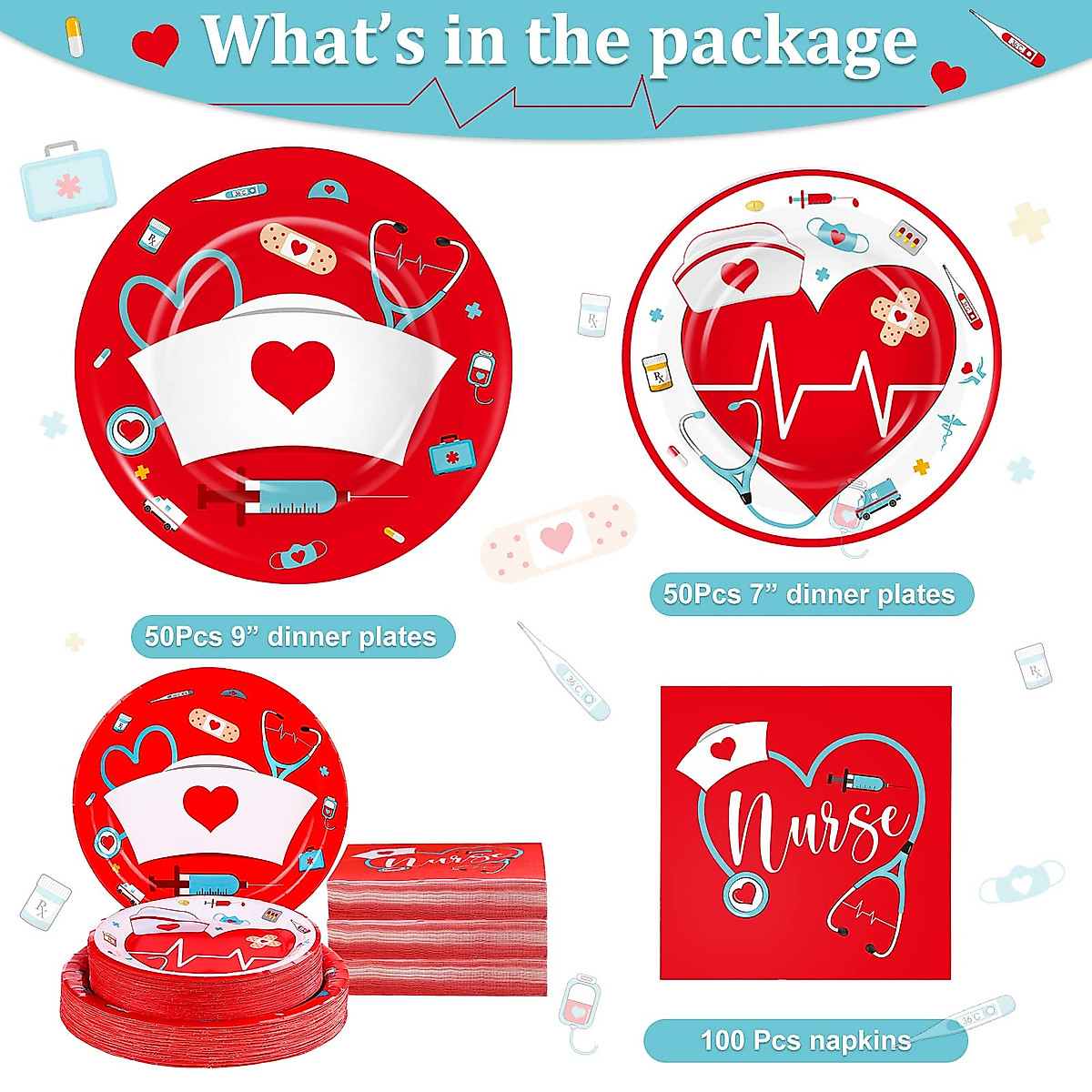 200 Pcs Graduation Nurse Party Decorations Doctor Nurse Week Party Plates Include 9 Inch 7 Inch Paper Disposable Plates Lunch Napkin Medical Birthday Party Tableware Set for Nursing School(Black)