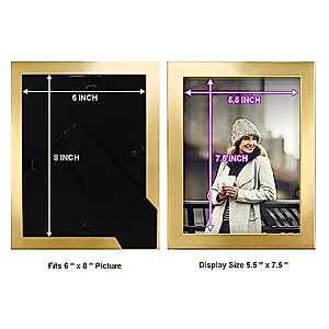Renditions 6x8 inch Solid Wood Picture Frame, High Definition Glass and High-end Modern Style Ready for Wall and Tabletop Photo Display, Gold Frame