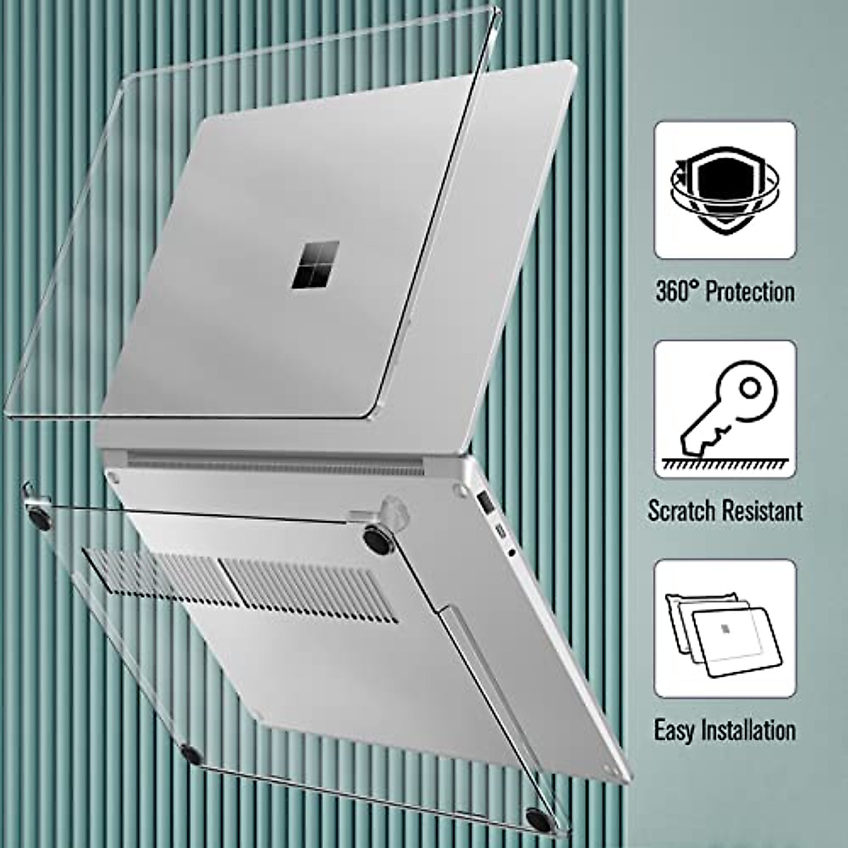 Fintie Case for 13.5 Inch Microsoft Surface Laptop 5/4/3 with Metal Keyboard (Model: 1951/1868) - Protective Slim Snap On Hard Shell Cover, Crystal Clear