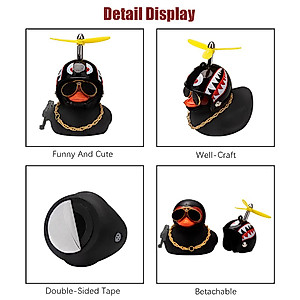 wonuu Rubber Duck Car Ornaments Pink Duck Car Dashboard Decorations Set with Propeller Helmet, Sunglasses, and Gold Chain. (T-Shark-Black G)