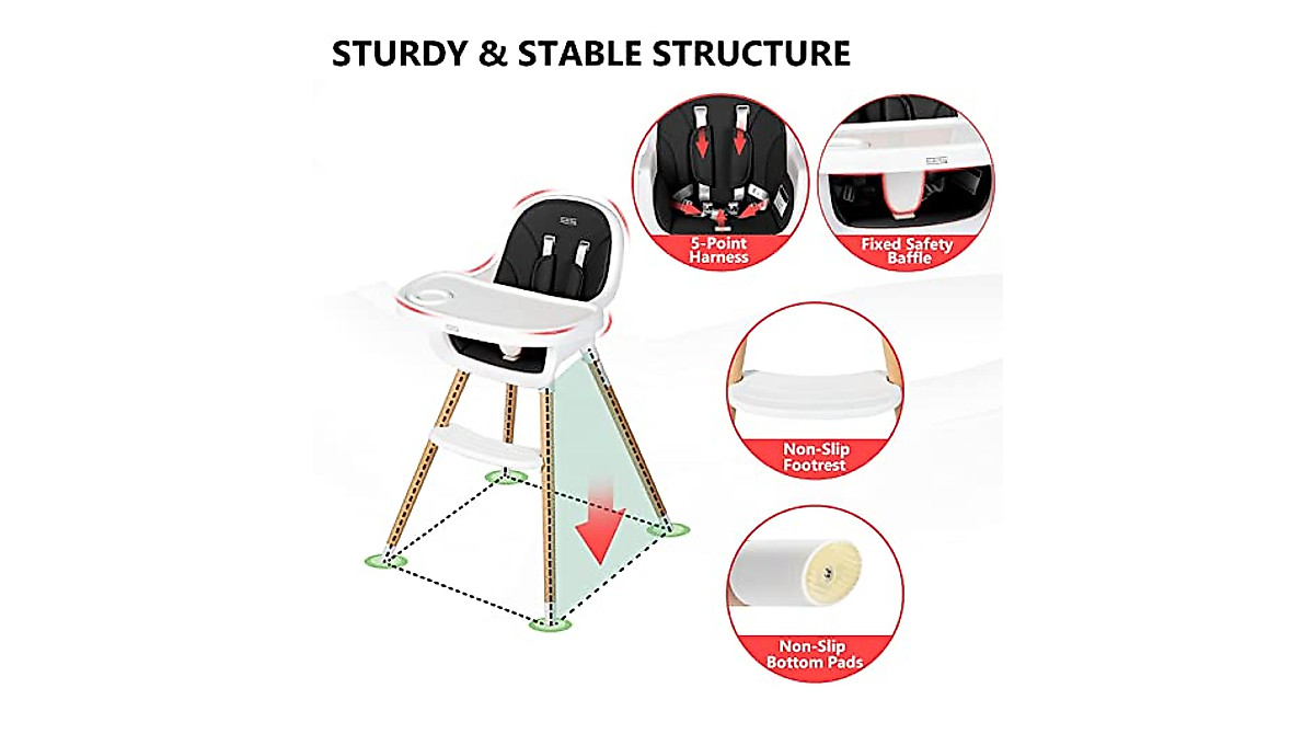 Kinder King 3 in 1 Convertible High Chair for Toddlers