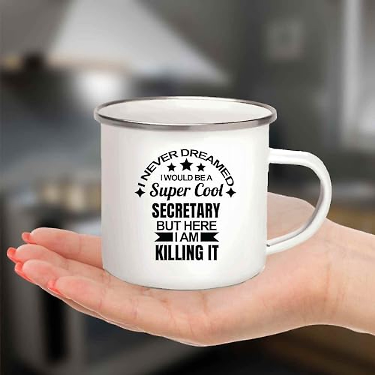 Humorous Gift Unique Office Professional Gift For Secretaries, Anniversary Surprise For Aunt - Killing It, Inspirational Quote On 12oz Enamel Silver Mug