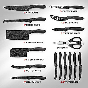MOSTA Ceramic Coated Knife Block Set with 16Pc or 5Pc Kitchen Knives, Chef Knife,Bread Knife,Steak Knife,Chopper Knife,Butter Knives,Cheese Knife,Pizza Knife,Acrylic Stand,Scissors