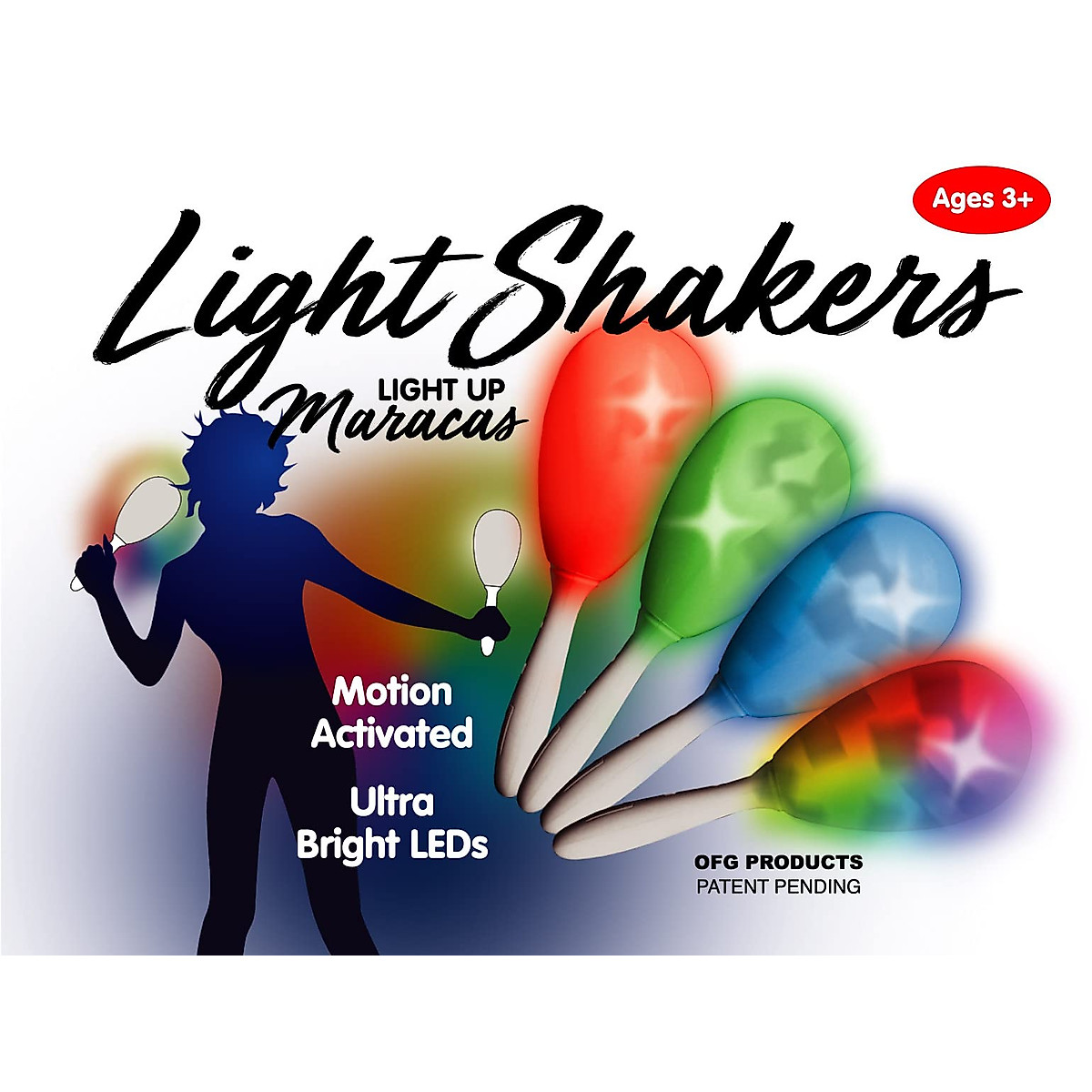 Pack of 2 Light Shakers LED Light Up Maracas - Choose From Multiple Modes: Solid Red, Green, and Blue; Plus COLOR CHANGE (Alternates Colors With Every Shake)