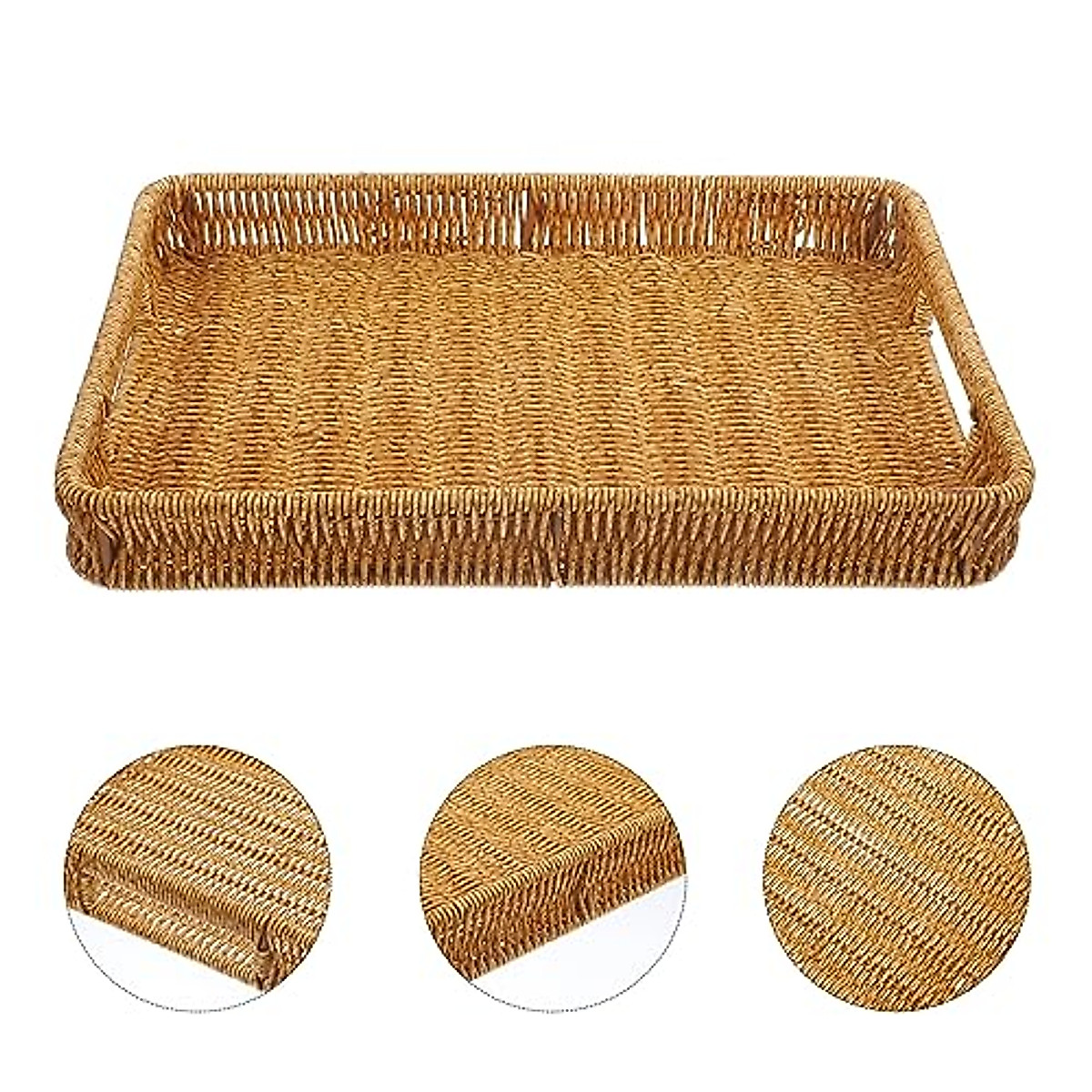 UPKOCH Rattan Rectangular Serving Tray with Handle Woven Wicker Serving Baskets Coffee Table Tray Weaving Storage Basket Ottoman for Breakfast Drinks