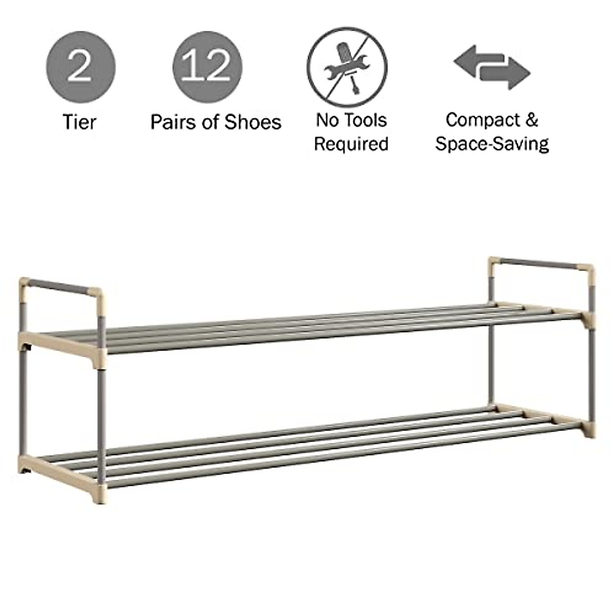 Home Complete Shoe Storage Rack, 2-Tier Organizer for Closet, Bathroom, Entryway