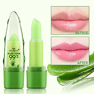 2 Pack Aloe Vera Lipstick, Long Lasting Lip Care Nutritious Plumper Lip Balm, Moisturizer Magic Color Changing Crystal Jelly Lipstick, Lip Gloss Matte Makeup Tinted Lip Balm (Green A)