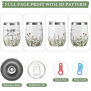 3 Pcs Christian Gifts for Women Be Still and Know Religious Gifts 12 oz Stainless Steel Tumbler Inspirational Scripture Keychain Bible Verse Cosmetic Bag for Mom Church Favors Mother's Day Gifts