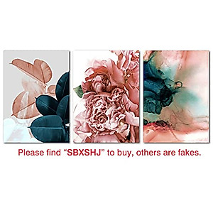 Vlejoy Pink Flower Canvas Wall Art Pink and Green flower Wall Art Nordic Flower Painting for Living Room Pink Flower Pictures Wall Decor Pink Flower Poster Prints for Bedroom Decor 16x24inx3 No Frame