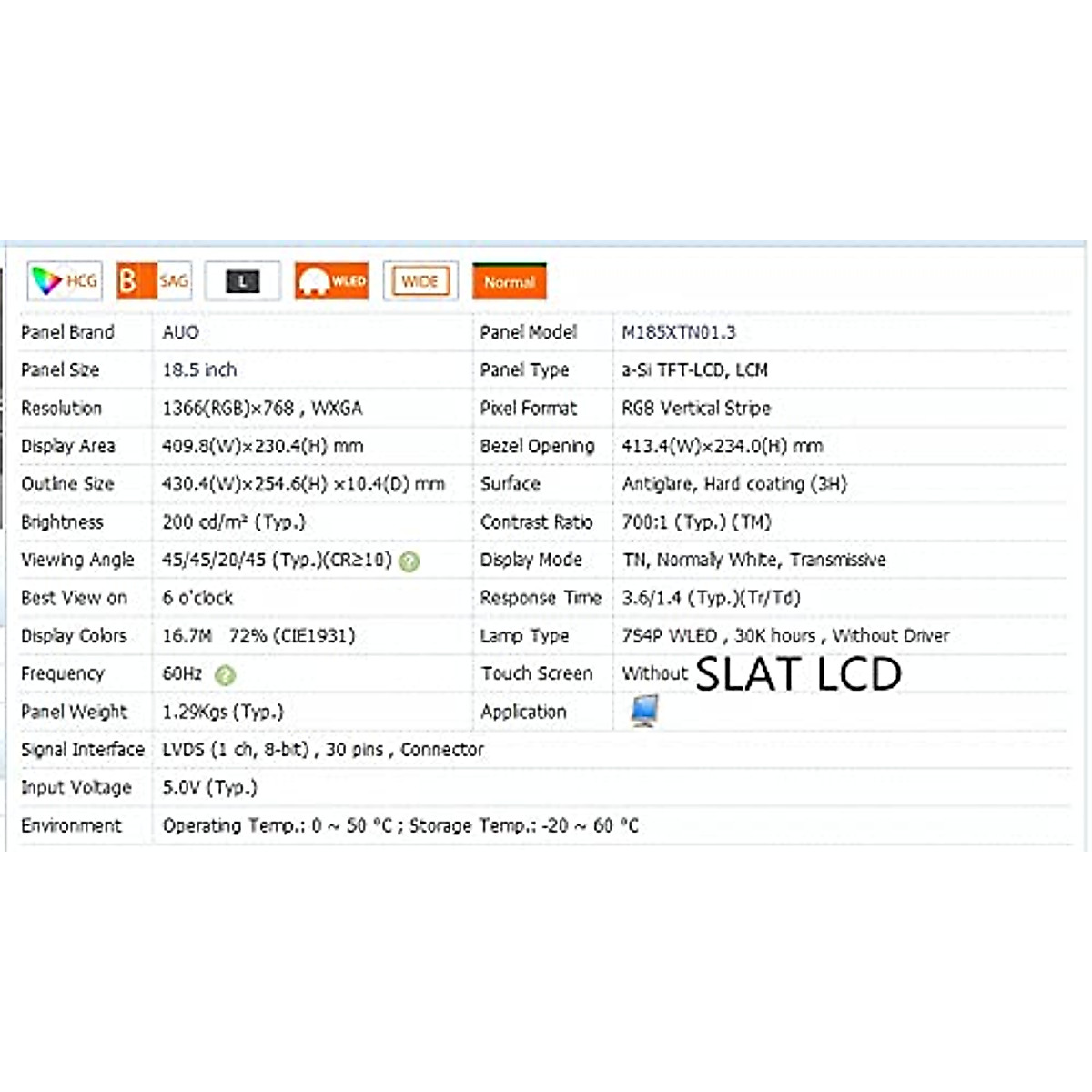 AUO 18.5 Inch LCD Panel M185XTN01.3 with Full kit of Driver Board