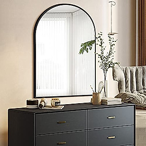 NUTTUTO Arched Mirror, 20"x28" Black,Vanity Mirror for Wall, Arched Decorative Mirror, Metal Frame, HD Glass, Engineered Wood Backboard,Wall Mount Hangs Vertical Mirror