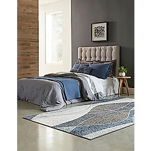 Rugs.com Equinox Collection Rug – 7' 10 x 10' Blue Gray Low Rug Perfect for Living Rooms, Large Dining Rooms, Open Floorplans
