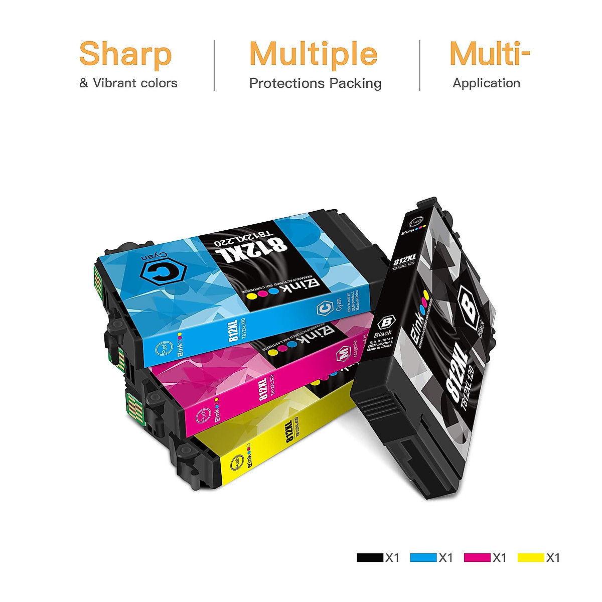 E-Z Ink (TM Remanufactured Ink Cartridge Replacement for Epson 812XL 812 T812XL T812 to use with Workforce Pro WF-7820 WF-7840 EC-C70 Printer (1 Black, 1 Cyan, 1 Magenta, 1 Yellow, 4 Pack)