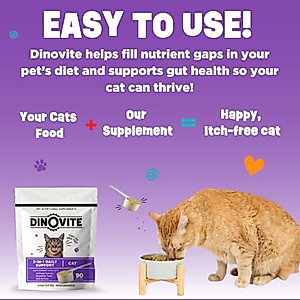 Dinovite for Cats Supplement - Immune + Digestive, Skin + Coat Support, Vitamins, Minerals, Omega 3, Enzymes, Probiotics. Reduces Shedding, Dry Skin, Itching, Stinking, Bald Spots, Seasonal Issues