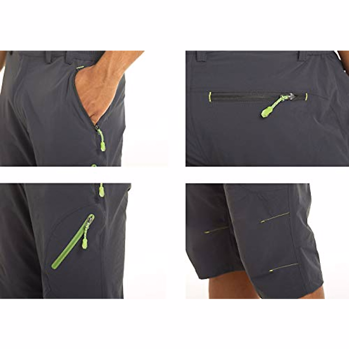 LACSINMO Men's Below Knee Shorts Quick Dry 3/4 Hiking Long Walking Shorts Summer Thin Capris with 4 Zipper Pockets Dark Grey