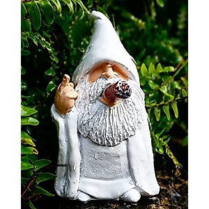 Estefanlo Garden Gnome Statue 5.9Inch Naughty Smoking Wizard Gnome Funny Lawn Resin Figurine Outdoor Statue for Lawn Yard Balcony Porch Patio Home Ornaments Garden Decoration