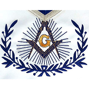 Master Mason with Embroidered Border Masonic Apron - [Blue & White]