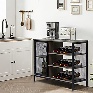 CuisinSmart Wine Rack Table with Glass Holder, Wine Bar Cabinet with Storage and 3-Tier Detachable Wine Rack, Coffee Bar Table Liquor Cabinet for Bar, Buffet, Living Room, Kitchen, Rustic Brown