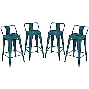 Andeworld Distressed Bar Stools Set of 4 Industrial Counter Stools Metal Barstools with Backrest (30 Inch, Distressed Design Teal)