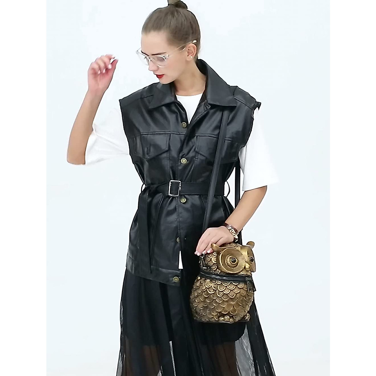 zijingyiran 3D Owl Embossed Shoulder Bag Creative Punk Female Bag Messenger Bag Original Animal Tassel Handbag 2021 New (Golden)