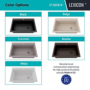 32" x 22" Workstation Sink, Single Bowl Kitchen Sinks, Drop in Kitchen Sink, Granite Composite Kitchen Sink, Quartz Undermount Sink, Galaxy White Kitchen Sink, with Grid, Strainer, Flange LP-750TM-W