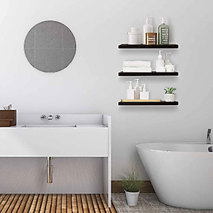 SAUMONIERES Floating Shelves Wall Shelf Solid Wood for Bathroom Bedroom Kitchen Wall Decor Set of 3, Espresso Wall Shelves