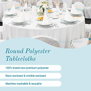 10-Pack 120-Inch Round White Polyester Tablecloths – Machine Washable, Durable, Wrinkle-Resistant Linens for 8-Foot Tables – Ideal for Weddings, Banquets, Restaurants, Parties